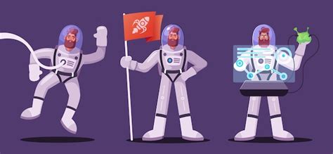 Premium Vector Astronaut Character Exploring Outer Space Futuristic Cosmonaut In Spacesuit