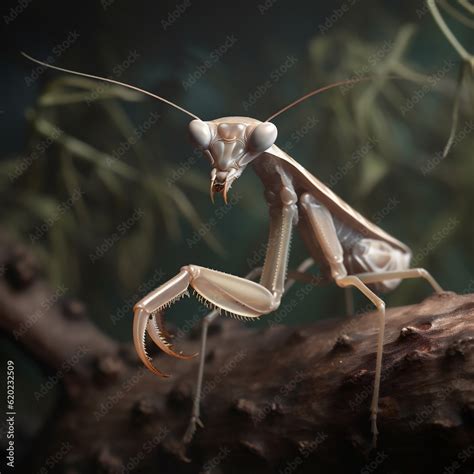 White Praying Mantis Hierodula Patellifera With Detailed Antennas And