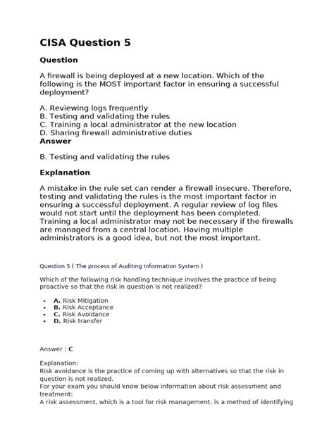 Cisa Question 5 Answ Explenation 1 Pdf Risk Insurance