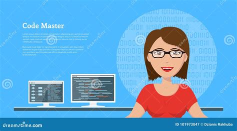 Programmer Woman Character Stock Vector Illustration Of Coding 101973047