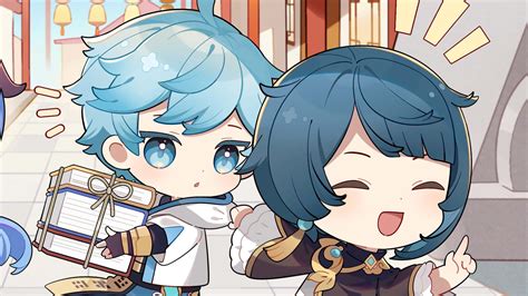 Download Xingqiu From Genshin Impact Posing With His Water Swords Wallpaper Wallpapers Com