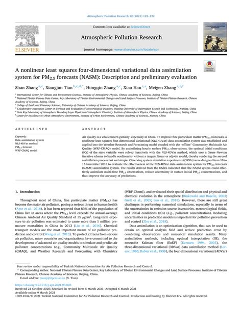 Pdf A Nonlinear Least Squares Four Dimensional Variational Data