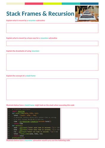 Stack Frames And Recursion Scaffold And Answers Teaching Resources