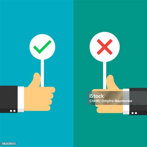 엄지 손가락의 비즈니스 손은 진실하고 거짓 기호와 함께 기호는 확인 여부입니다 마크 를 올리는 형태로 투표 확인 여부 플랫 스타일 14에 대한 스톡 벡터 아트 및 기타
