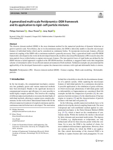 Pdf A Generalised Multi Scale Peridynamicsdem Framework And Its Application To Rigidsoft