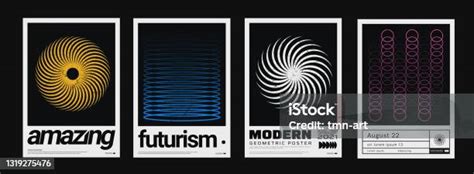 미니멀 한 추상 포스터 세트 메타 모던 커버 스위스 디자인 패턴 미래 기하학적 구성 바우하우스 작품 포스터에 대한 스톡 벡터