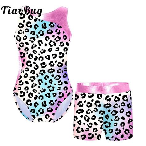 بدلة للأطفال البنات بطباعة الفهد لرقص البالية بدلة للرقص والجمباز بدون