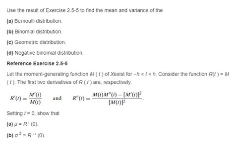 Solved Use The Result Of Exercise To Find The Mean And Chegg