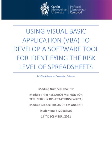Pdf Using Visual Basic Application Vba To Develop A Software Tool
