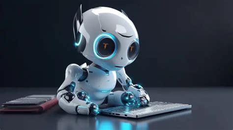 adorable ai robot with computer notebook presented in a 3d rendering background 3d robot robot
