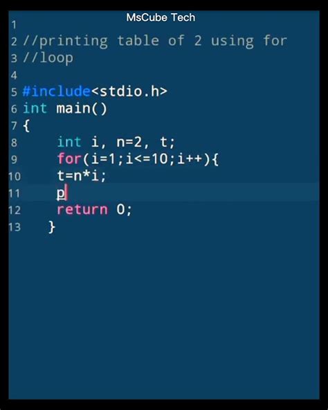 Print Table Using For Loop 212 Tables In C Language Shorts C Mscubetech Viral Trending