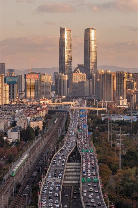 Aerial View Of Congested Road And Railway In China Editorial Image Image Of Transit China