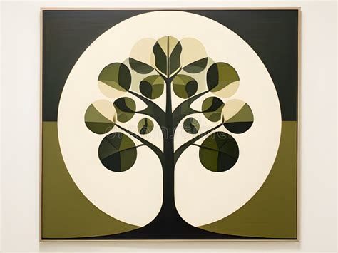 Abstract Geometric Tree With A Circular Canopy And A Rectangular Trunk In Limited Color Palette