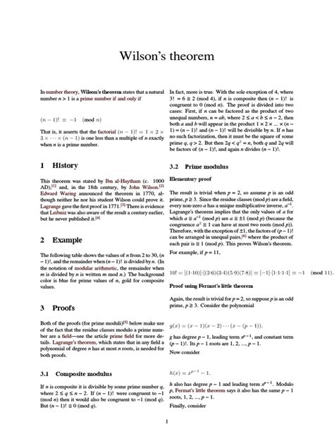 Wilsons Theorem Pdf Prime Number Group Theory