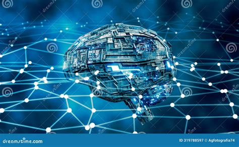 Metallic Robotic Artificial Brain Network Grid Ai Brain Concept