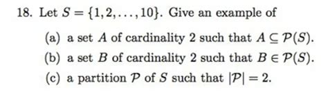solved 18 let s {1 2 … 10} give an example of a a set a