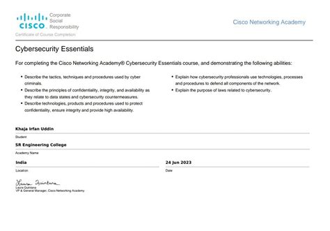 Completed Cybersecurity Essentials Course Irfanuddin Khaja Posted On The Topic Linkedin