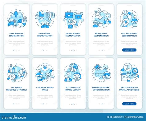 market segmentation blue onboarding mobile app screen set stock vector