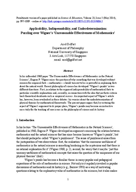 Pdf Applicability Indispensability And Underdetermination Puzzling Over Wigners