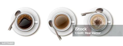 카페와 레스토랑 음료 메뉴 아메리카노 카푸치노 블랙 커피를 위한 화이트 커피 컵의 현실적인 벡터 세트 컵에 대한 스톡 벡터 아트 및 기타 이미지 Istock