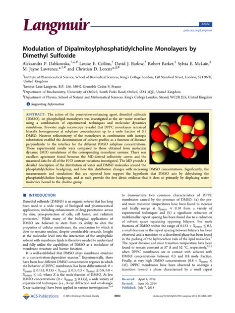 Dabkowska2014 Modulation Ors By Dimethyl F Dipalmitoylphosphatidylcholine Monolayers By