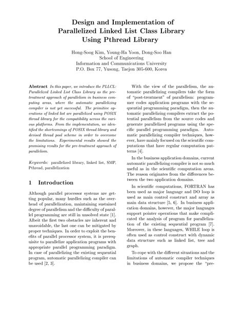 Pdf Design And Implementation Of Parallelized Linked List Class Library Using Pthread Library