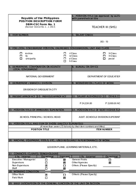 Position Description Form Deped Teacher 1 At Gabriel Basser Blog