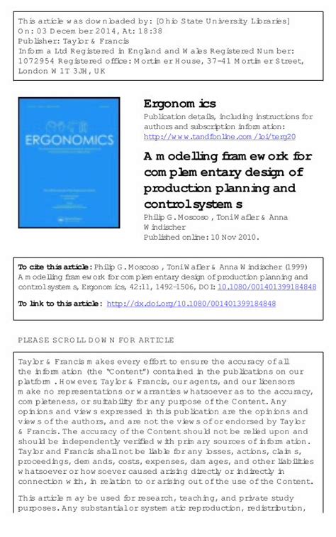 Pdf A Modelling Framework For Complementary Design Of Production Planning And Control Systems