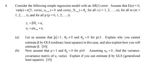 Solved Consider The Following Simple Regression Model With Chegg