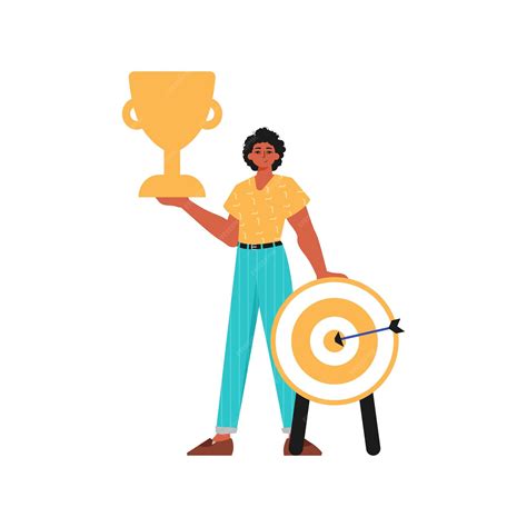 Premium Vector The Derision Holds The Achiever S Cup In His Template