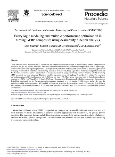 Pdf Fuzzy Logic Modeling And Multiple Performance Optimization In Turning Gfrp Composites