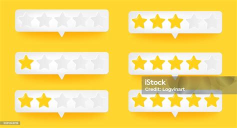 트렌디하고 사실적인 별 모양 평가 및 리뷰 아이콘으로 사회적 반응과 고객 만족도를 위한 슬라이드가 있습니다 설문 조사 및 제품 피드백 개념 벡터 일러스트 레이 션 Brand