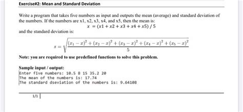 solved exercise 2 mean and standard deviation write a