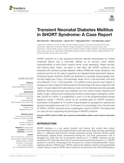 Pdf Transient Neonatal Diabetes Mellitus In Short Syndrome A Case Report