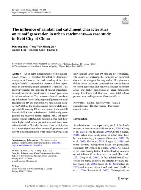 The Influence Of Rainfall And Catchment Characteristics On Runoff Generation In Urban Catchments