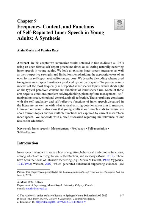 Pdf Frequency Content And Functions Of Self Reported Inner Speech In Young Adults A Synthesis