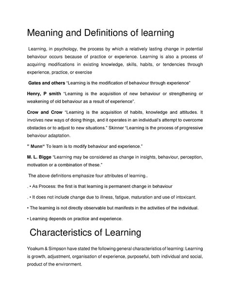 Learning Notes Claass Ii Meaning And Definitions Of Learning Learning