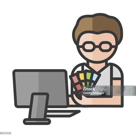 남성 그래픽 디자이너 아바타 일하는 남자 프로필 사용자 사람 피플 아이콘입니다 벡터 일러스트레이션 만화에 대한 스톡 벡터 아트