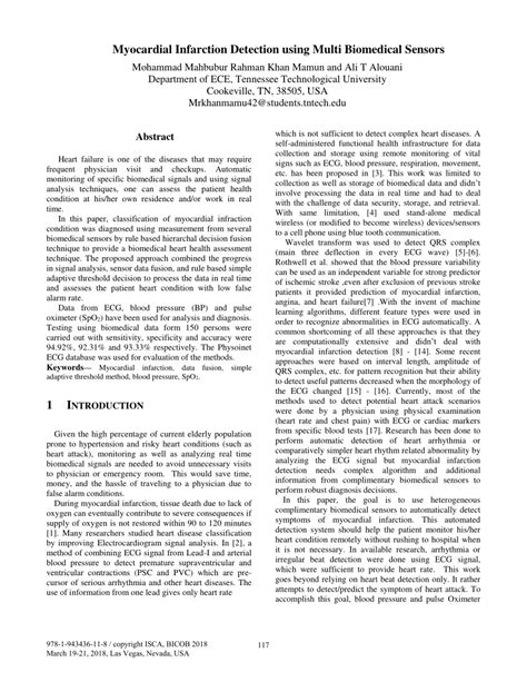 Pdf Myocardial Infarction Detection Using Multi Biomedical Sensors