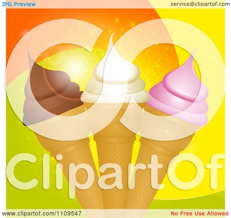 Clipart Strawberry Vanilla And Chocolate Ice Cream Cones Over Swirls
