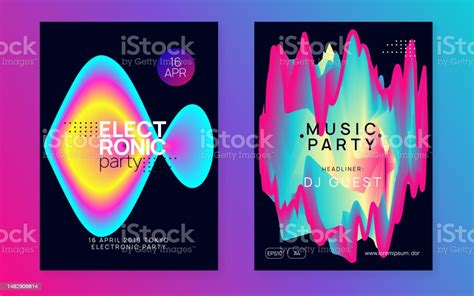 클럽 파티 브로셔 벡터에 대한 창의적인 배경 춤을 추고 모양을 보여줍니다 웨이브 테크노 배너 초대를 위한 멋진 글리치 핑크와 블루 클럽 파티 Dj에 대한 스톡 벡터 아트 및
