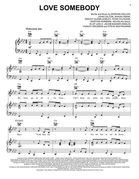 Love Somebody By Morgan Wallen Sheet Music For Piano Vocal And Guitar