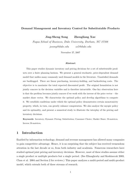 Pdf Demand Management And Inventory Control For Substitutable Products