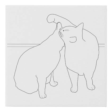 Paint It Two Cats Cat Kiss Drawing To Paint Faux Canvas Print Zazzle Canvas Drawings