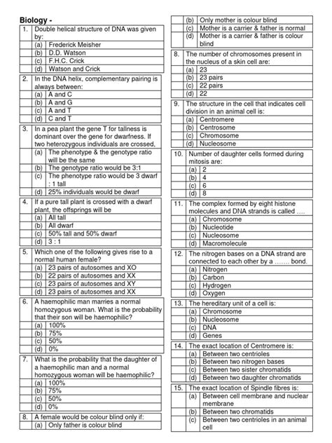 Mcq Unit1 Biology Icse Pdf Mitosis Gene