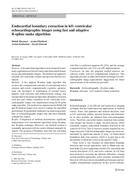 Pdf Endocardial Boundary Extraction In Left Ventricular Echocardiographic Images Using Fast