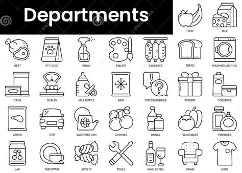 Set Of Outline Departments Icons Minimalist Thin Linear Web Icon Set
