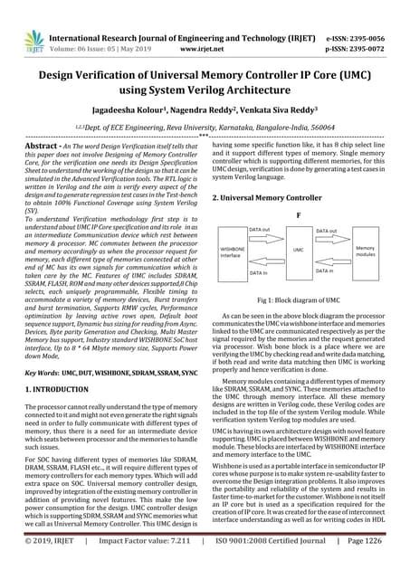 Irjet Design Verification Of Universal Memory Controller Ip Core Umc Using System Verilog