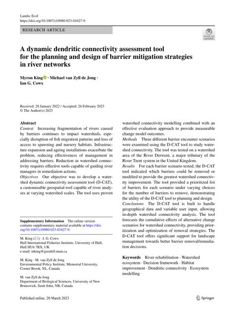 Pdf A Dynamic Dendritic Connectivity Assessment Tool For The Planning And Design Of Barrier