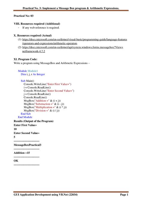 Messagebox Practical Practical No 03 Viii Resources Required